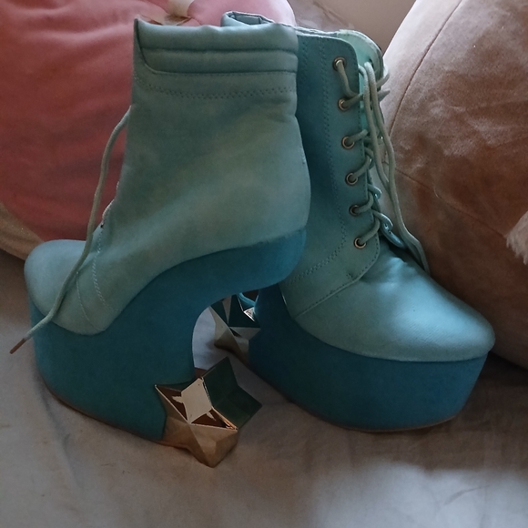 Shoes | Blue Leather Kawaii Cosplay Heelless Heels | Poshmark